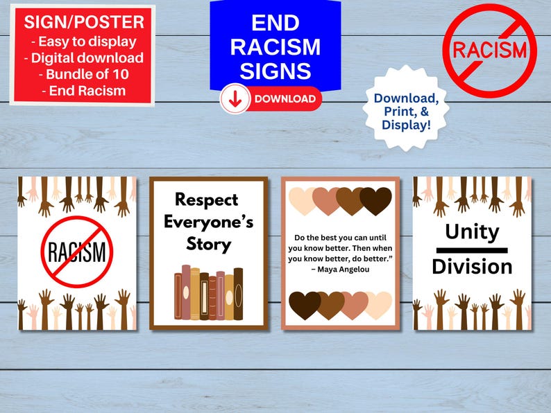 End Racism Printable Signs, Diversity & Inclusion Wall Art, Be Kind ...