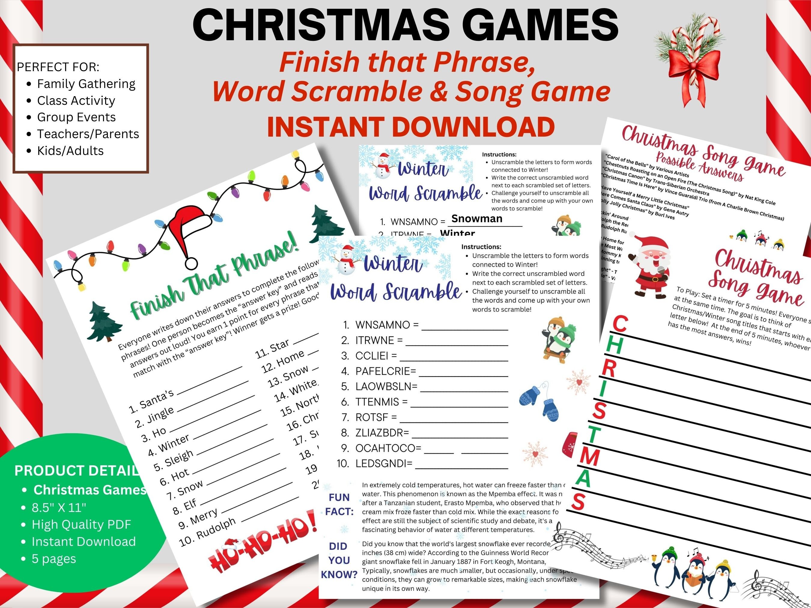 Christmas Games Bundle - Instant Download, Finish That Phrase ...