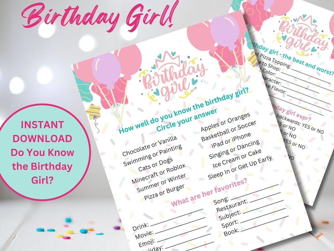 Do You Know the Birthday Girl - Fun Questionnaire for Guests, Birthday ...