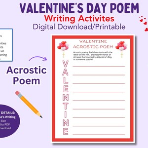 Valentine's Writing Pack: Acrostic Poem, Hearts of Love, & Expressive ...