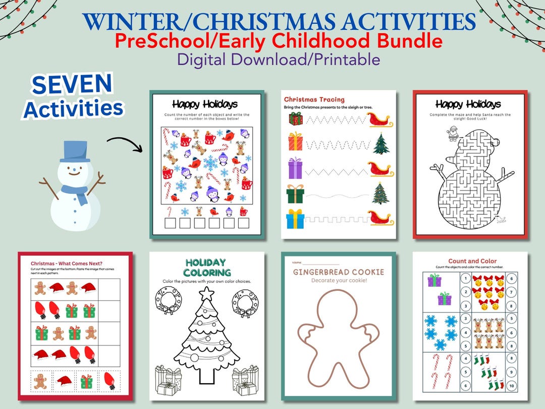 Winter & Christmas Preschool Activity Pack, Early Childhood Holiday ...