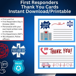 First Responders Thank You Notes, Hero Appreciation, Instant Download ...