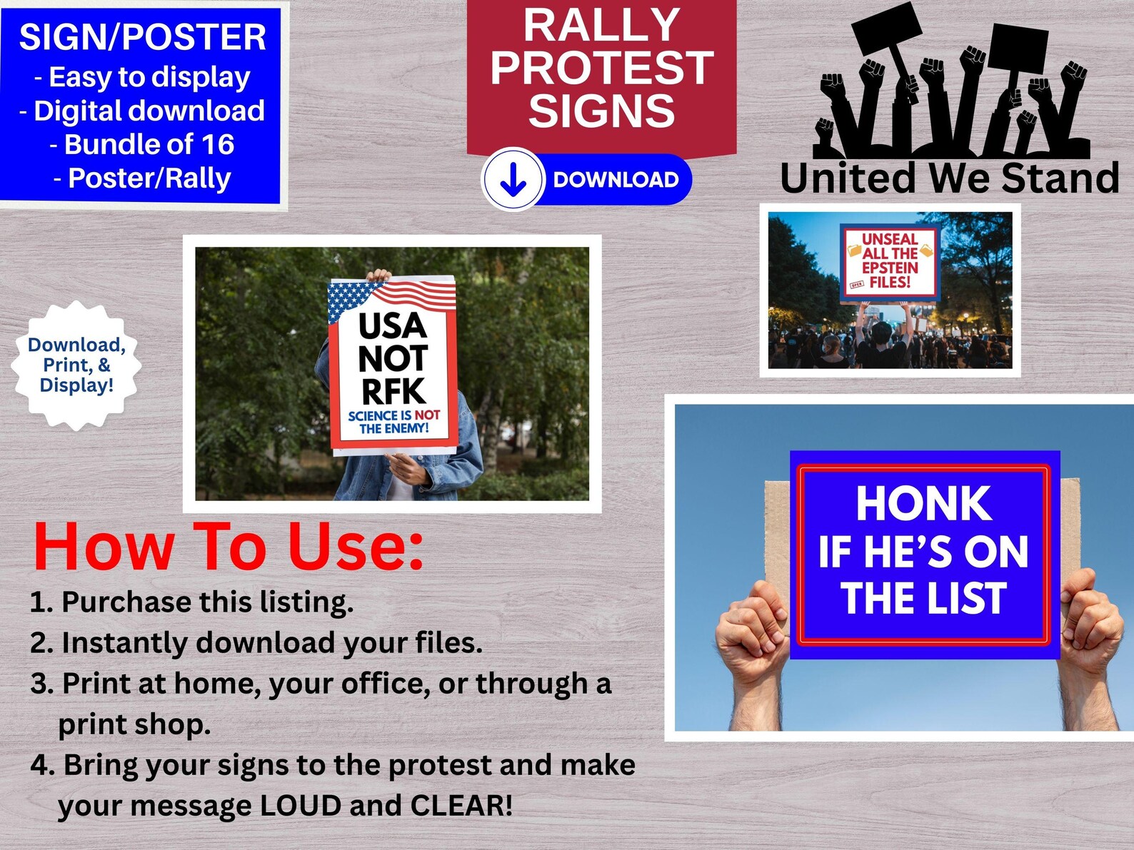 Protest Signs, 16 Printable Rally Posters, Anti-trump, Anti-rfk ...
