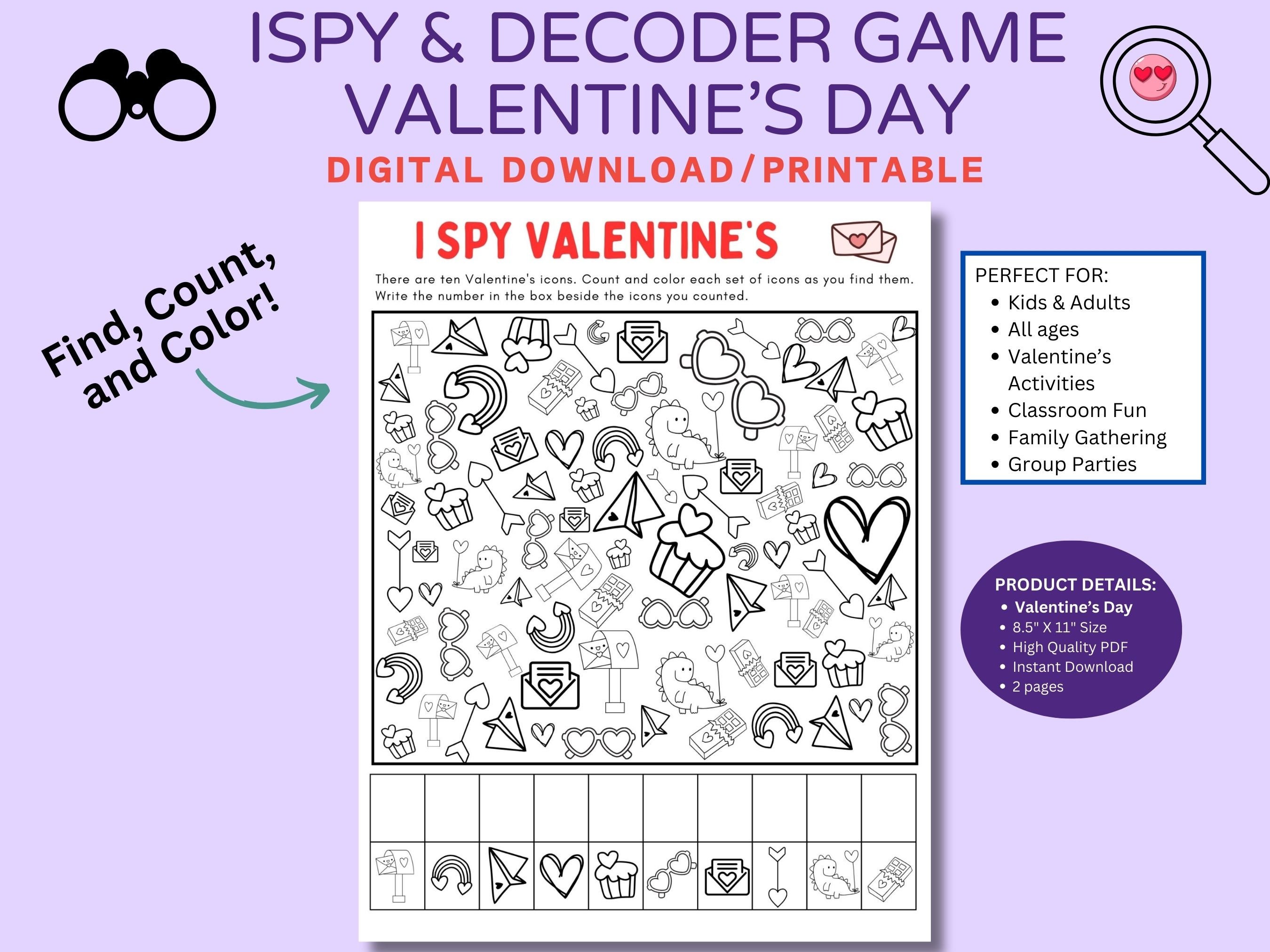 Valentine's Day Games: Interactive I Spy & Decoder Puzzle Set, Brain ...