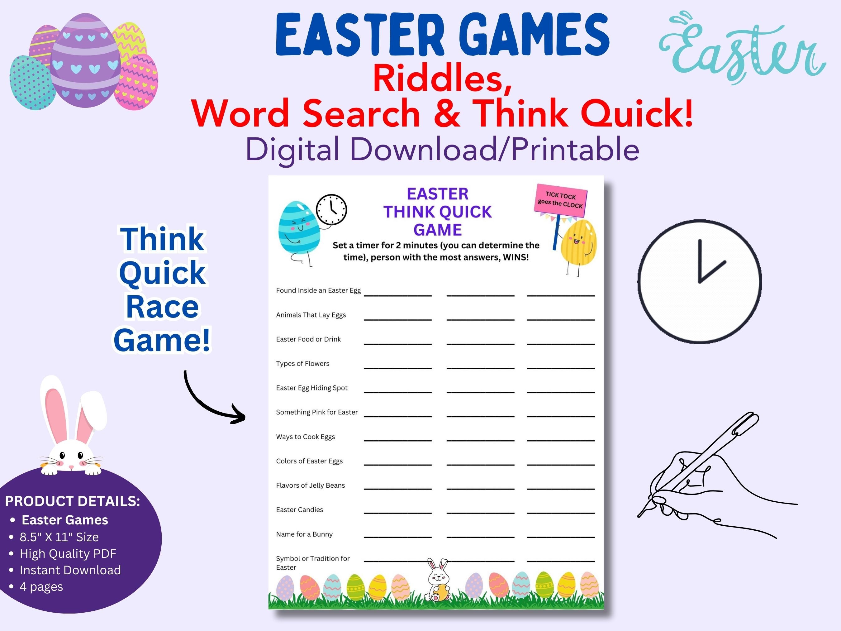 Easter Fun Pack, Family Game Bundle, Easter Word Search, Think Race ...