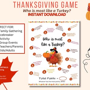 Thanksgiving Game, Who is Most Like a Turkey? Icebreaker, Family ...
