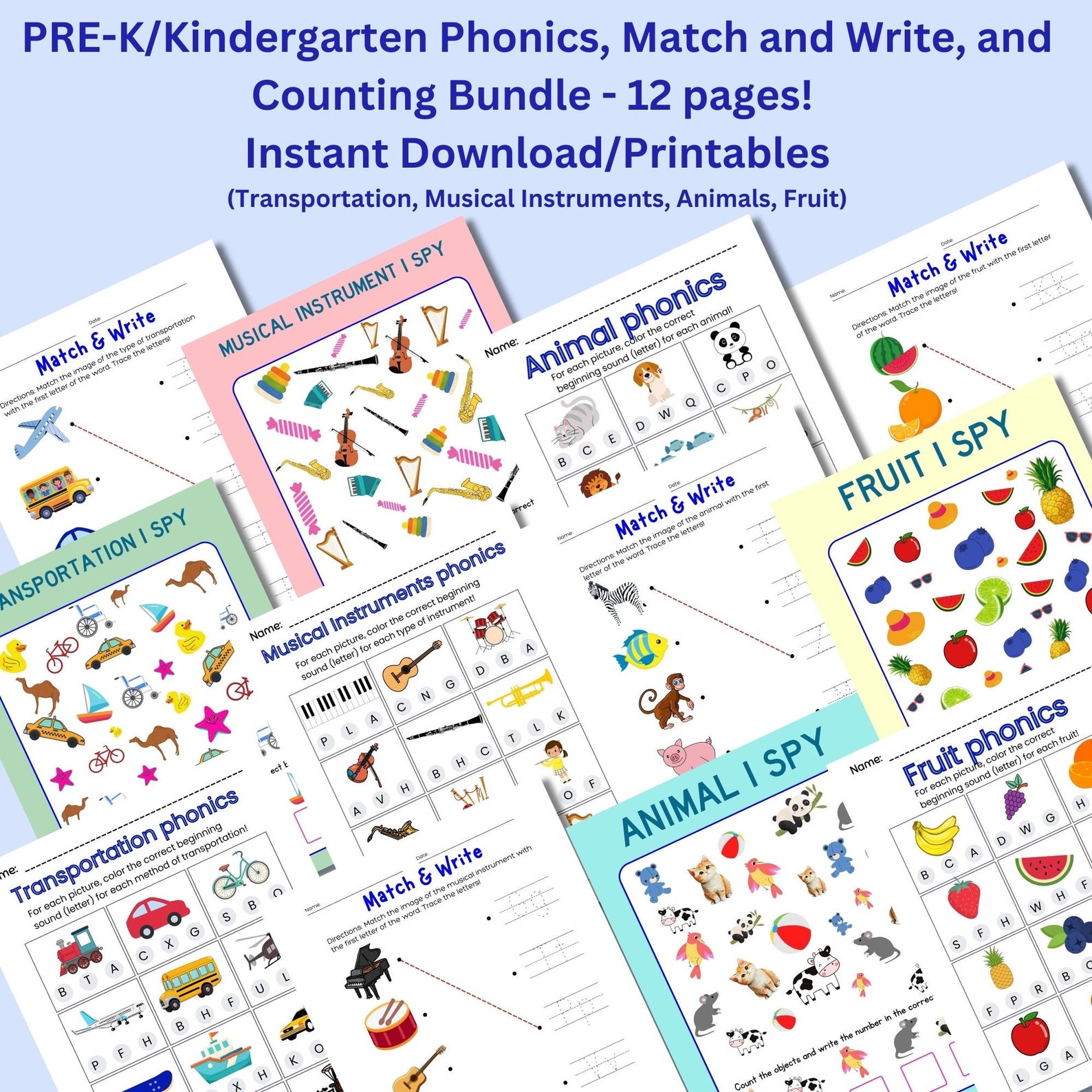 Pre-k/kindergarten Education Bundle, Phonics, Match & Trace Letters ...