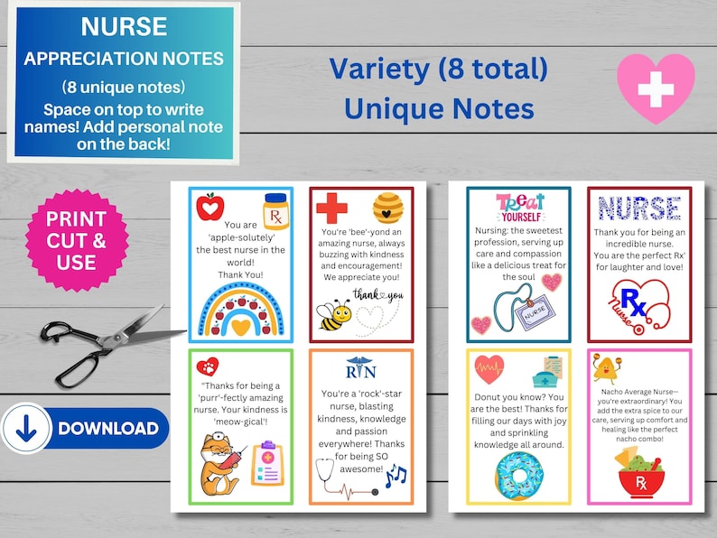 Nurse Appreciation Notes, Thank You, School Nurse, RN, LPN, CNA ...