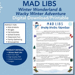 Winter-themed Mad Libs, Class Activity, Family Party, Group Game ...