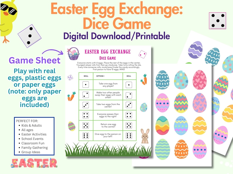 Easter Egg Exchange Dice Party Game, Class/family Activity, Group Game ...