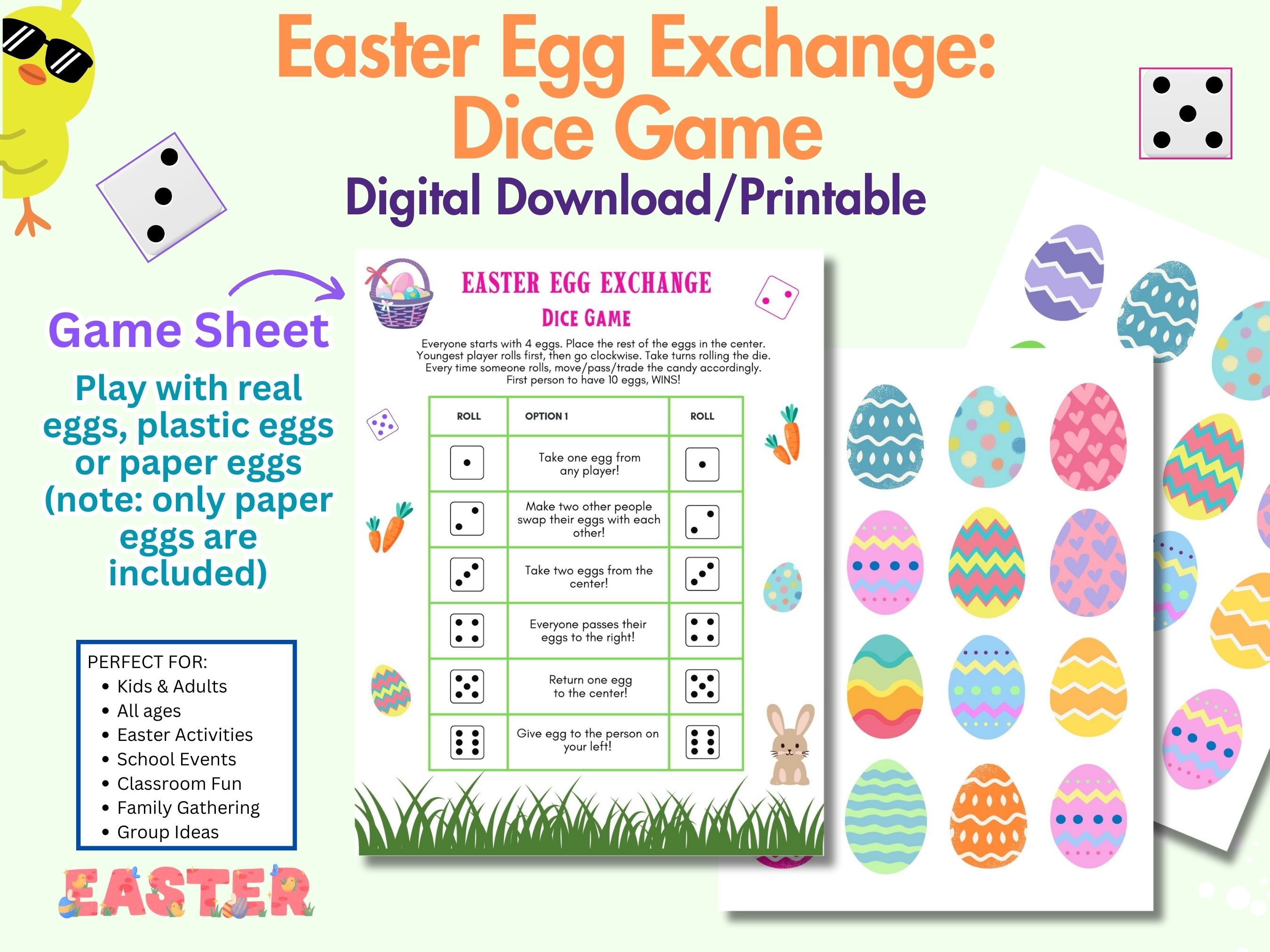 Easter Egg Exchange Dice Party Game, Class/family Activity, Group Game ...