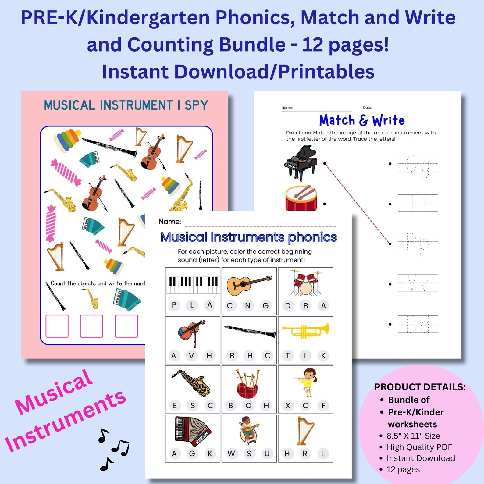 Pre-k/kindergarten Education Bundle, Phonics, Match & Trace Letters ...