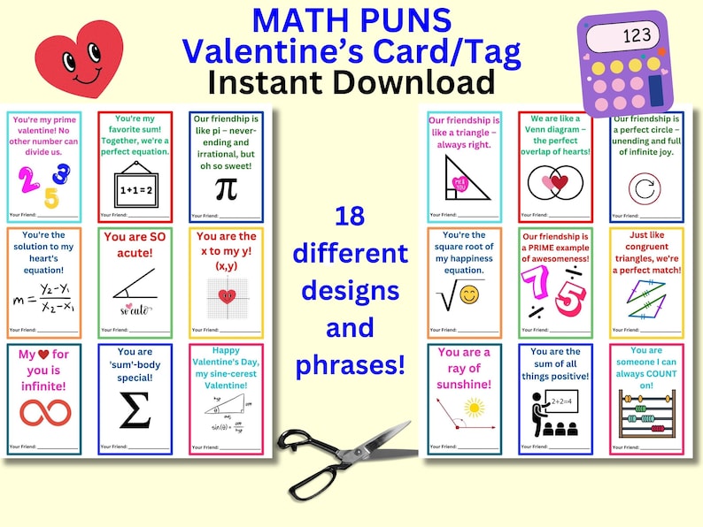 Math Puns: Colorful Valentine's Math Pun Notes, Printable Cards ...