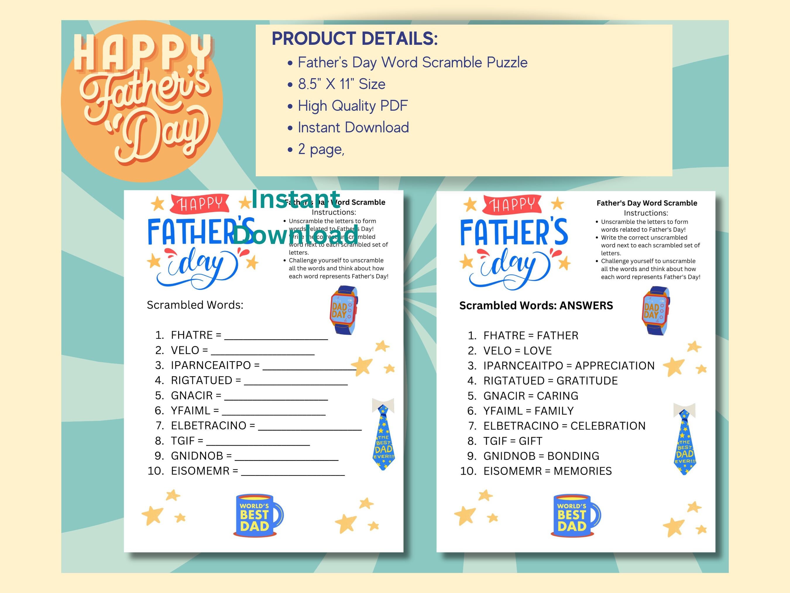 Father's Day Word Scramble Puzzle - Instant Download/printable, Fun ...