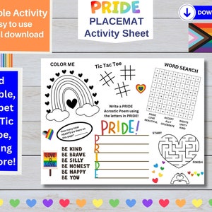 PRIDE Placemat, Fun Kids Activity Table Mat, Craft Activity Page, Love ...
