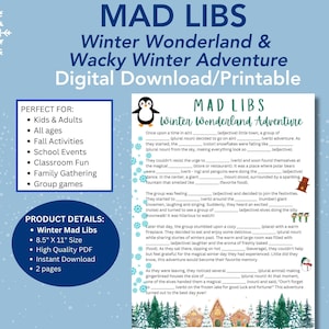 Winter-themed Mad Libs, Class Activity, Family Party, Group Game ...