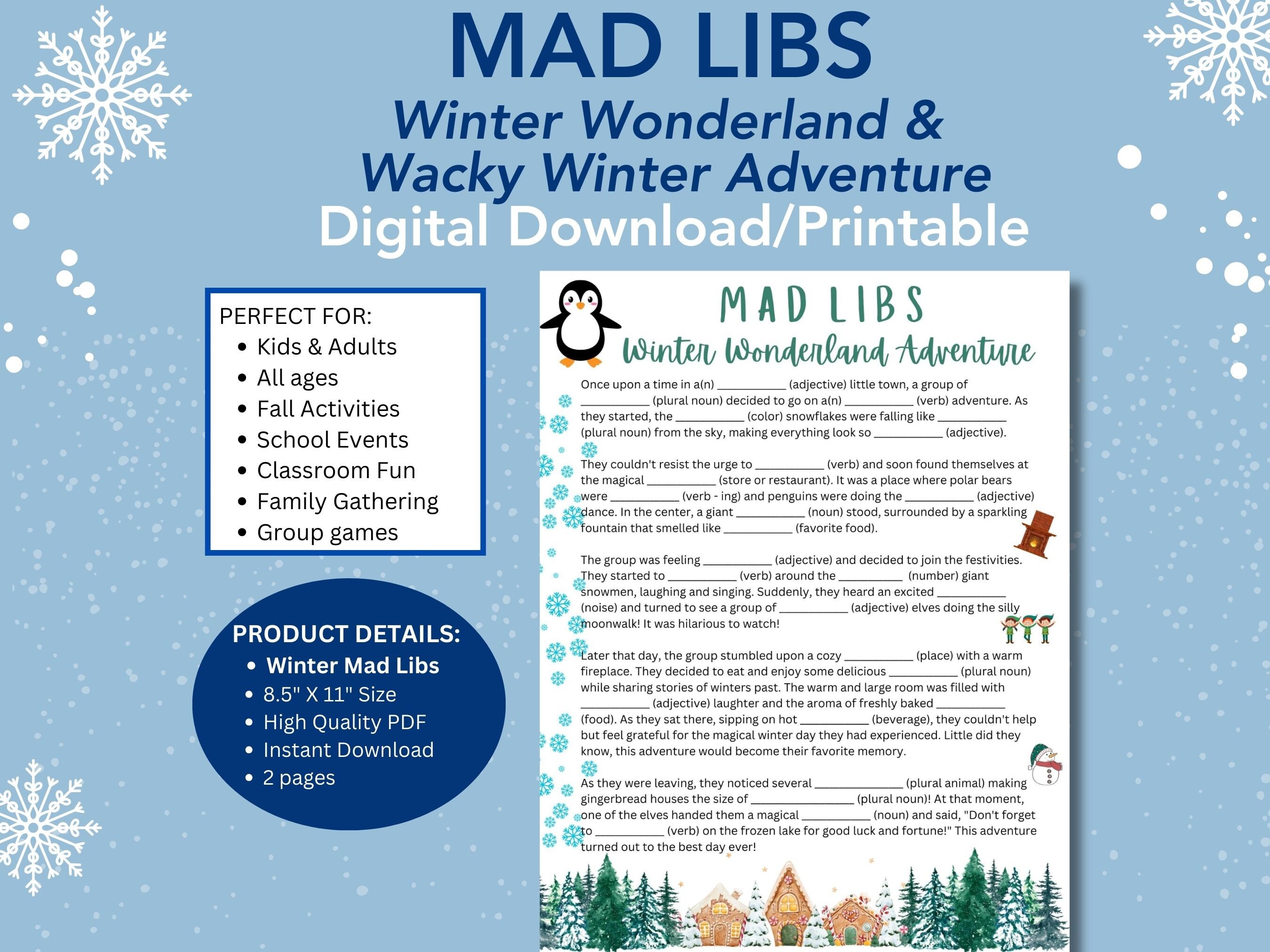 Winter-themed Mad Libs, Class Activity, Family Party, Group Game ...