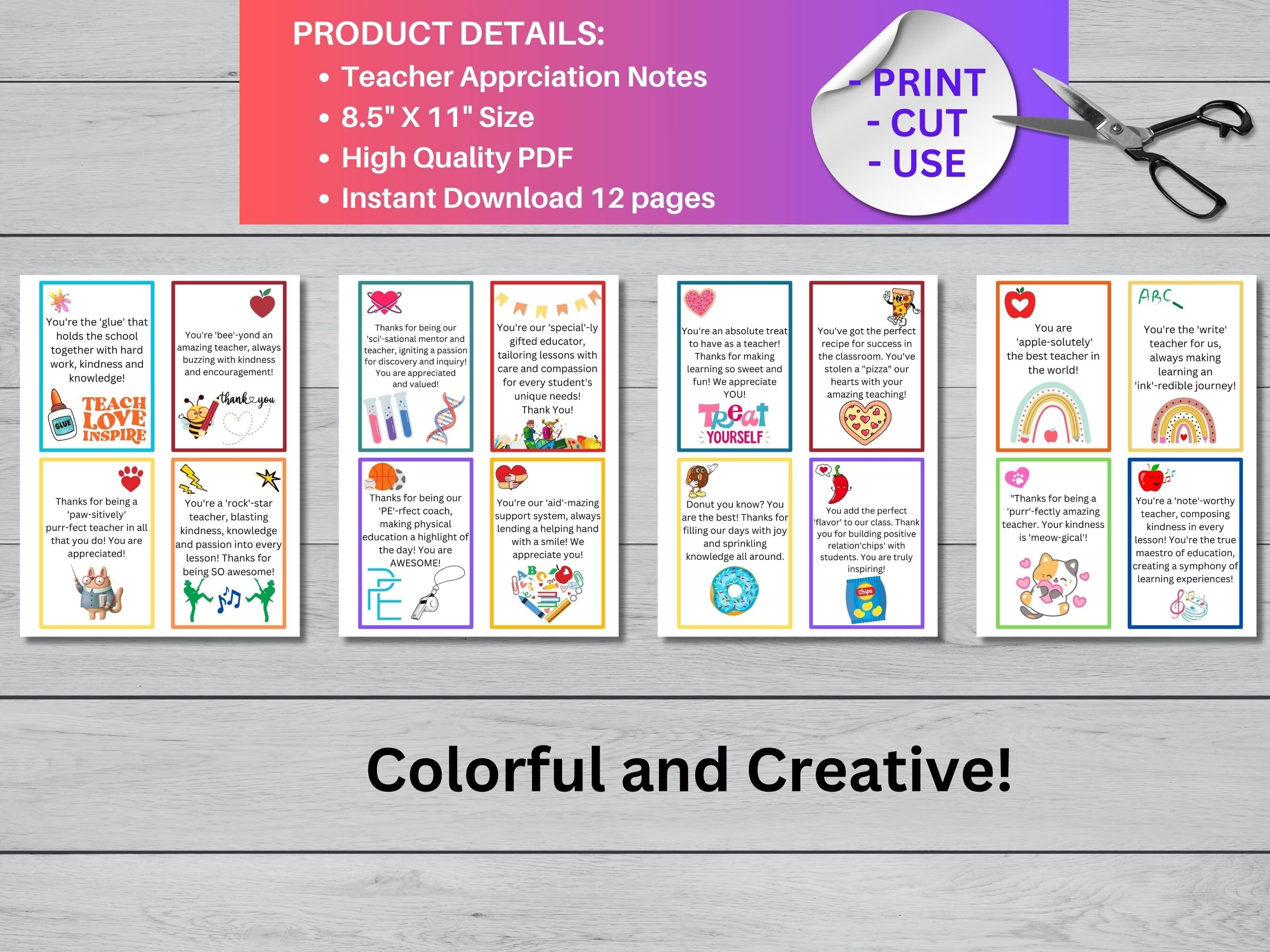 Staff & Teacher Appreciation Notes, Thank You Card Bundle, School ...