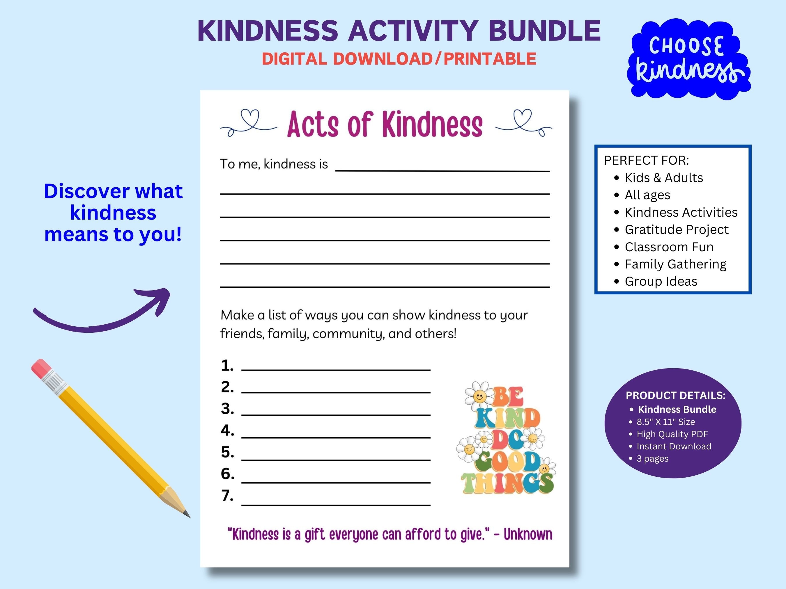 Kindness Activity Bundle, World/national Kindness Day, Class/family ...