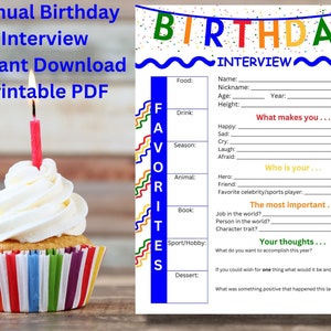 Birthday Annual Interview Questionnaire, Keepsake Memory, Instant ...