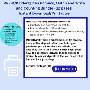 Pre-k/kindergarten Education Bundle, Phonics, Match & Trace Letters ...