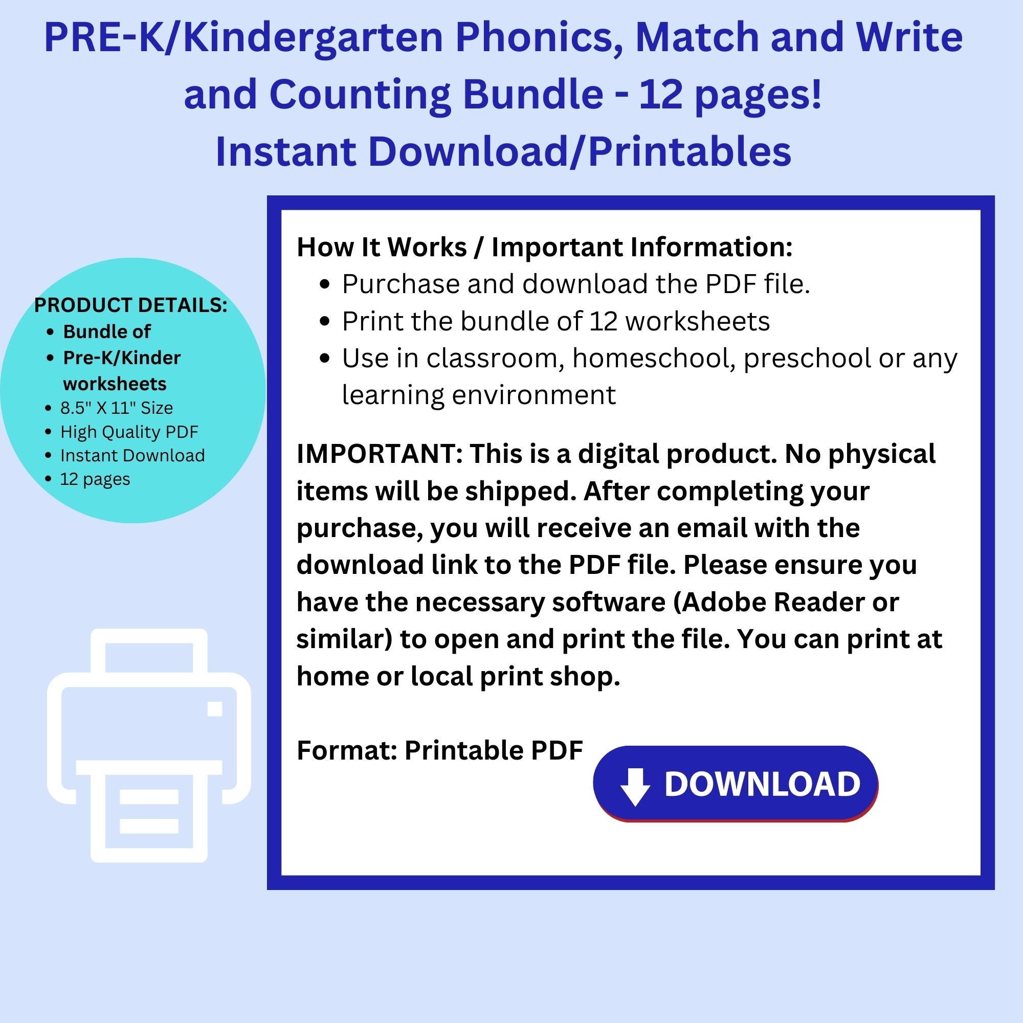 Pre-k/kindergarten Education Bundle, Phonics, Match & Trace Letters ...