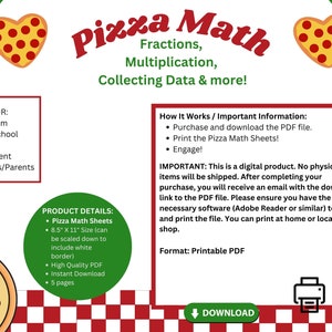 Pizza Math Worksheets, Fractions, Multiplication, Data Collection ...