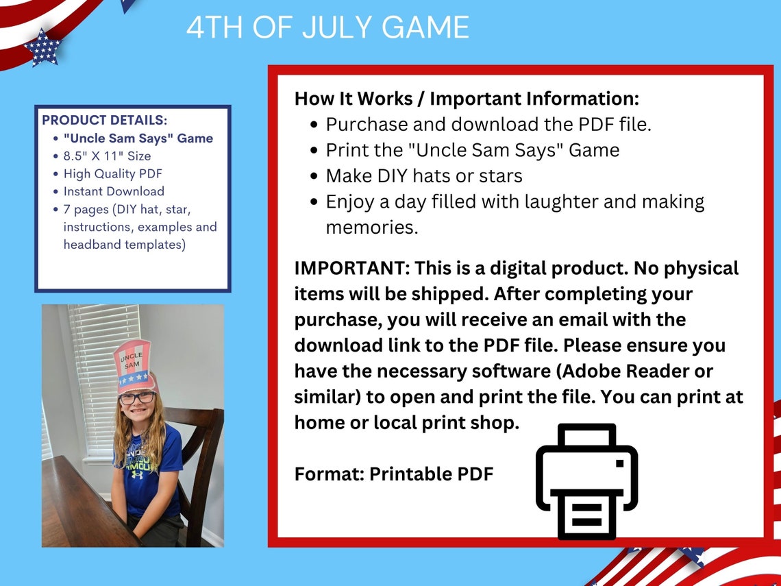 Uncle Sam Says Game, Fourth of July Activity, Fun and Engaging Kids ...