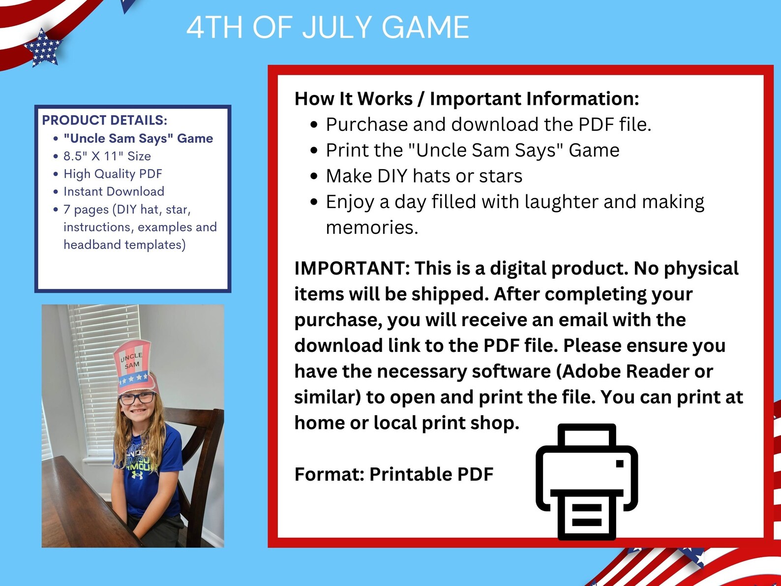 Uncle Sam Says Game, Fourth of July Activity, Fun and Engaging Kids ...