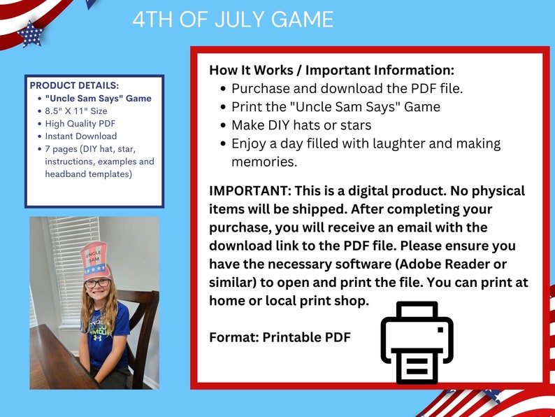 Uncle Sam Says Game, Fourth of July Activity, Fun and Engaging Kids ...