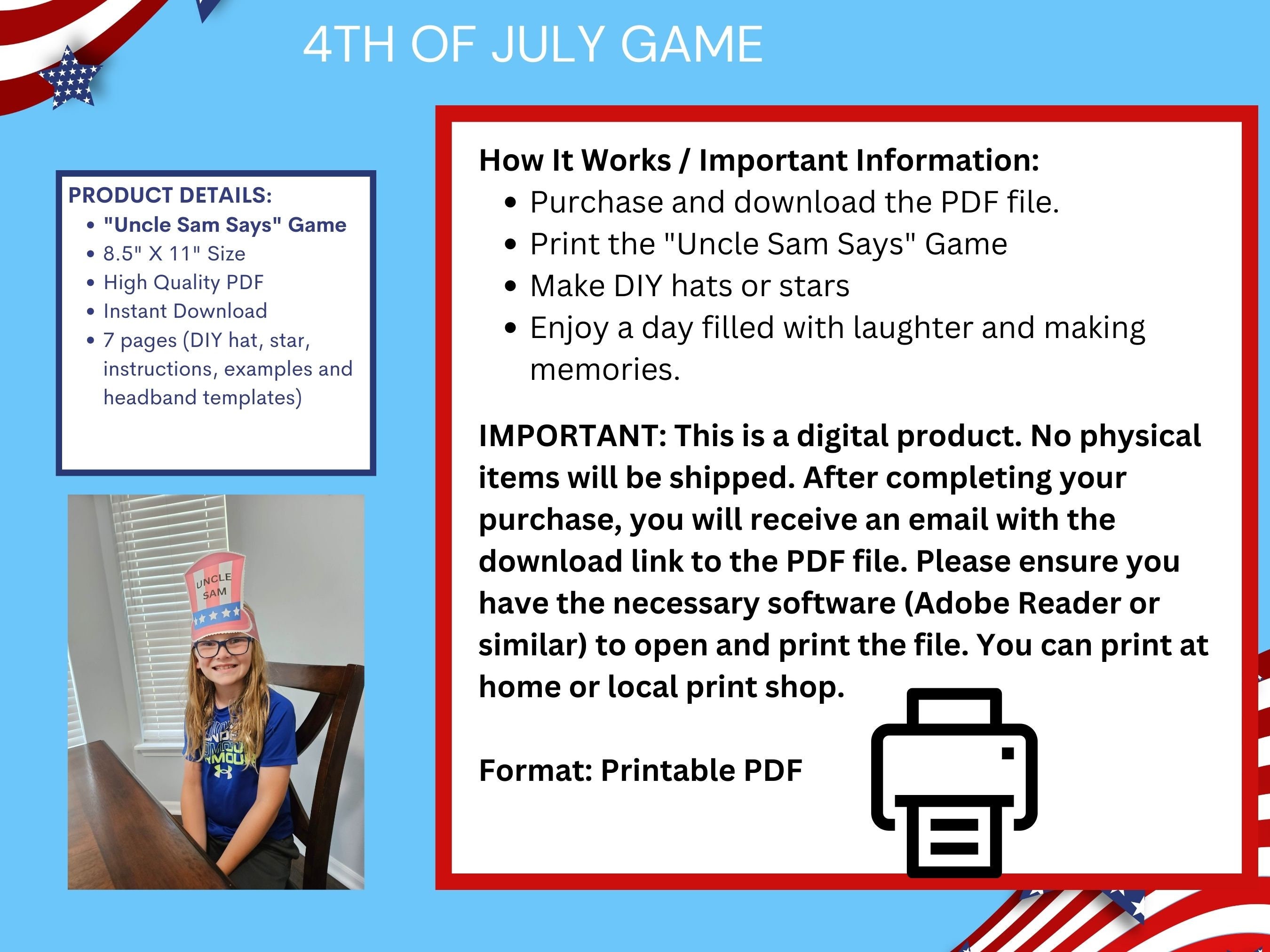 Uncle Sam Says Game, Fourth of July Activity, Fun and Engaging Kids ...