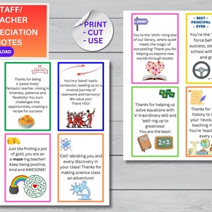 Staff & Teacher Appreciation Notes, Thank You Card Bundle, School ...