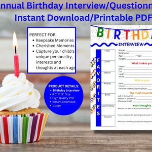 Birthday Annual Interview Questionnaire, Keepsake Memory, Instant ...