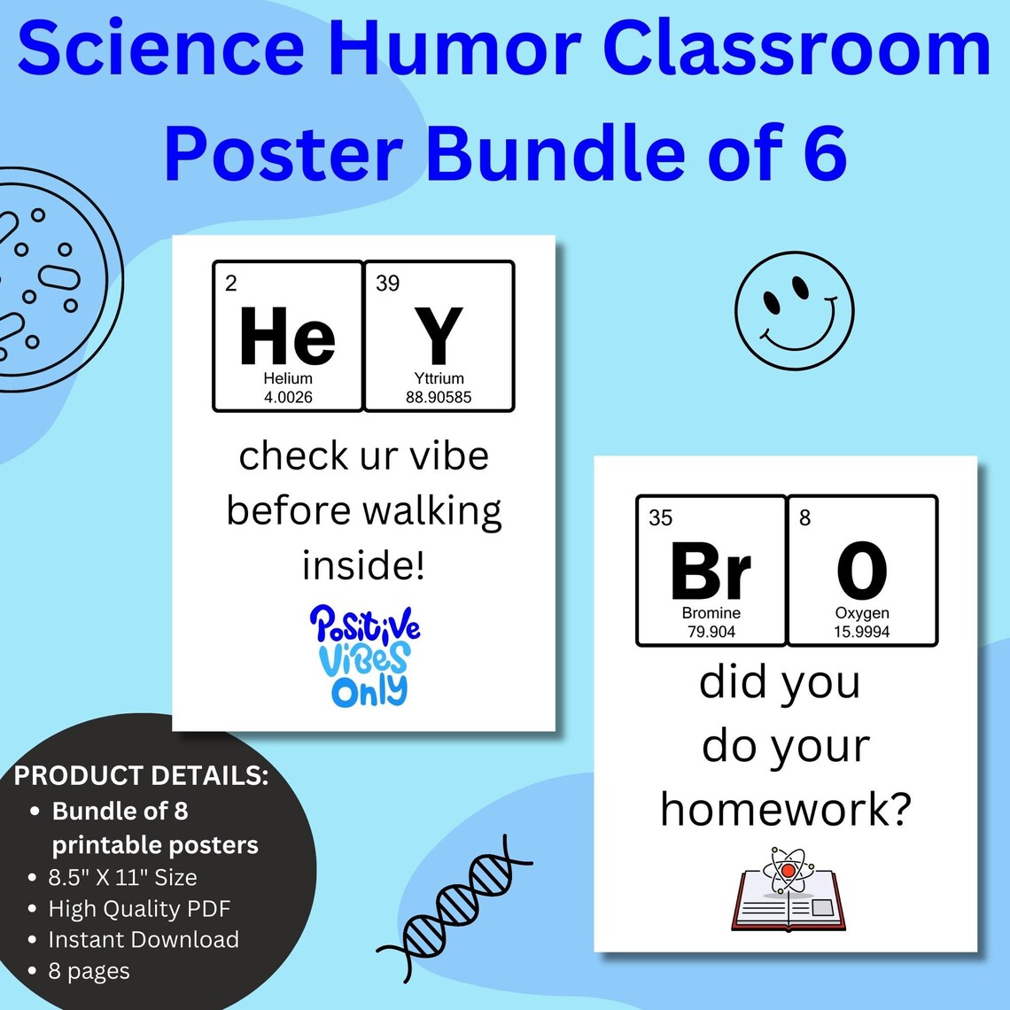 Science Humor Classroom Poster Bundle of 6, Instant Digital Download ...