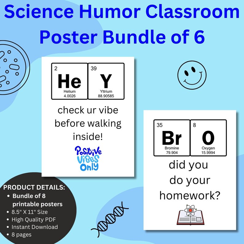 Science Humor Classroom Poster Bundle of 6, Instant Digital Download ...