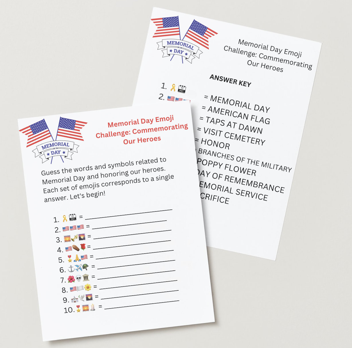Memorial Day Emoji Challenge, Family Game, Holiday Puzzle, Kid's ...