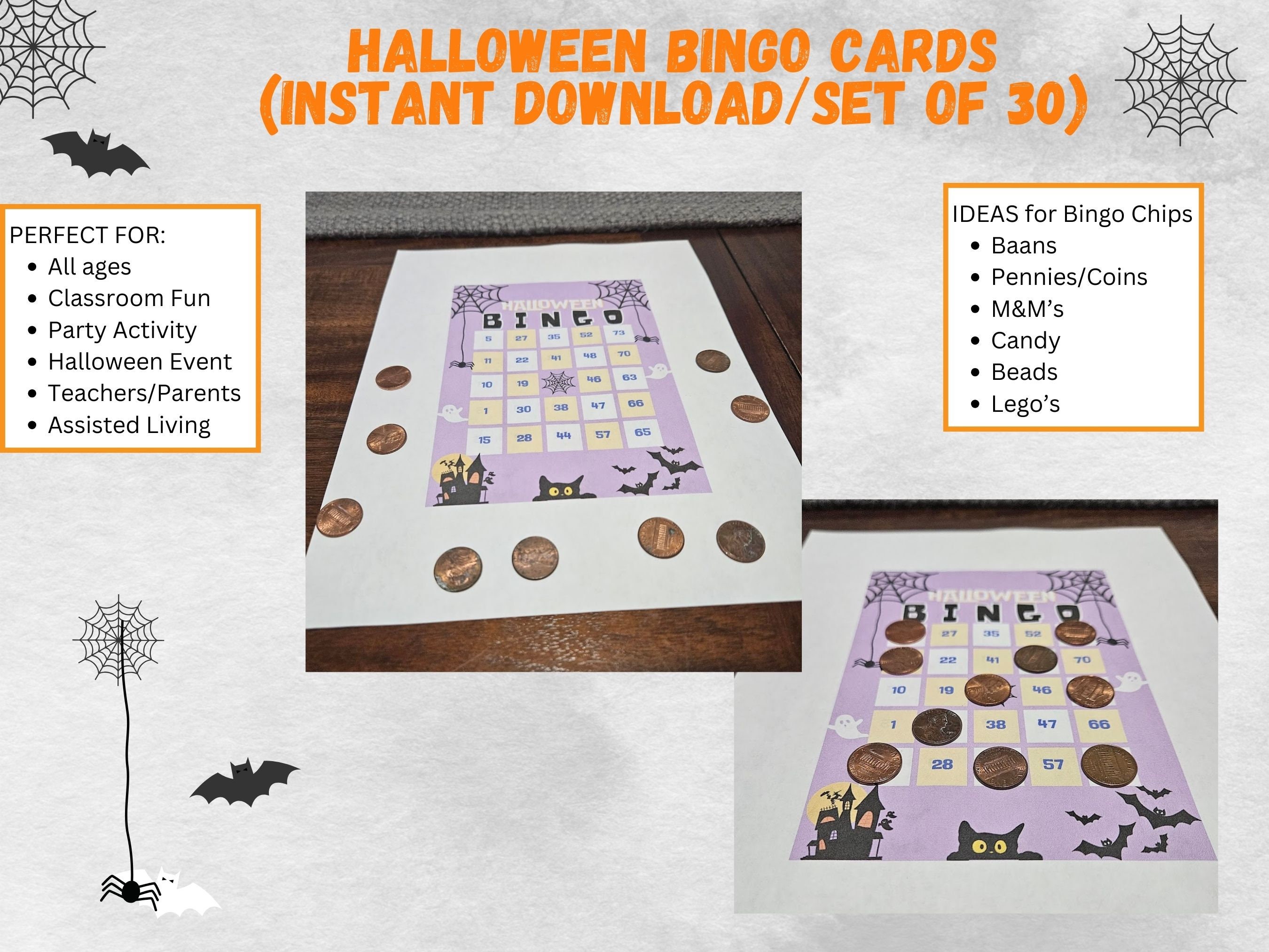 Set of 30 Halloween-themed BINGO Cards, Perfect for Classroom, Parties ...