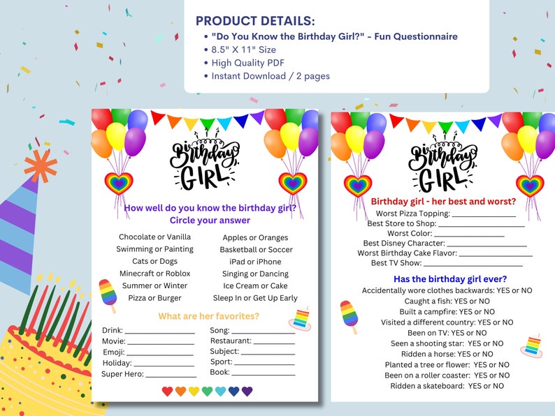Do You Know the Birthday Girl - Fun Questionnaire for Guests, Memorable ...