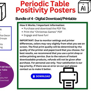 Periodic Table Poster Set, Positive Vibes, Science, STEM, Printable ...