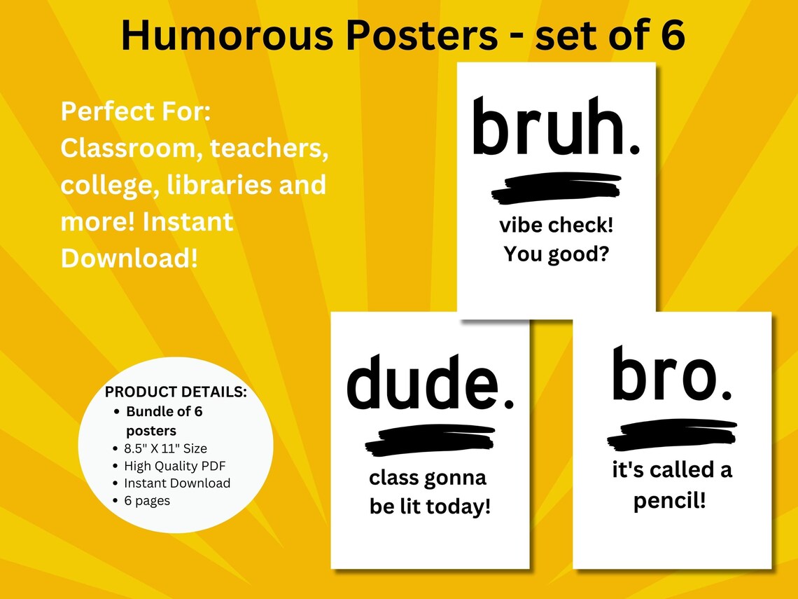 Bro, Bruh, Dude Classroom Posters, Educational Humor, Classroom Vibe ...