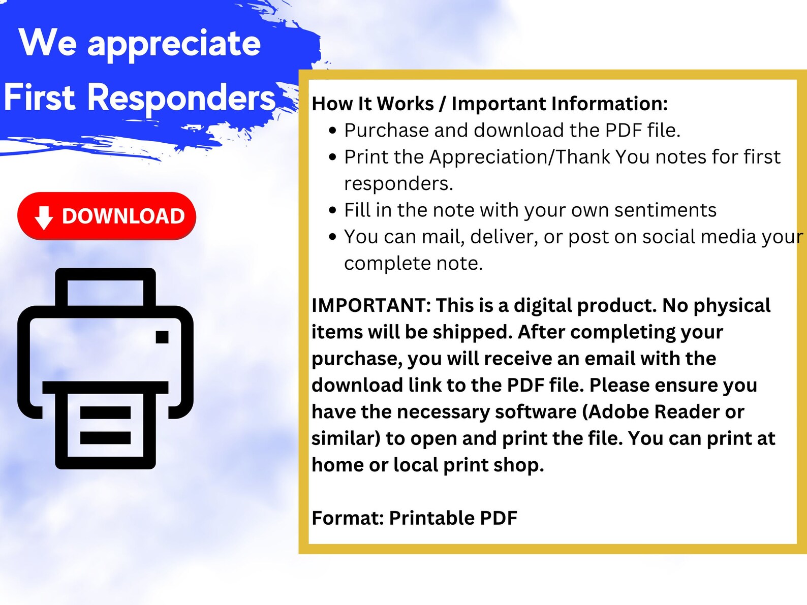First Responder Thank You Notes - Instant Download & Print, Police, EMS ...