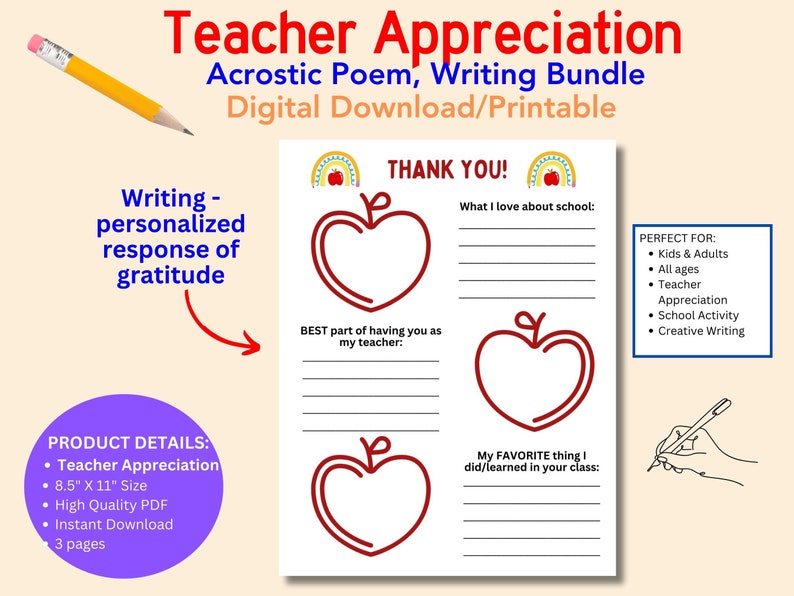 Teacher Appreciation Week, Thank You Note, End of the Year Gift ...