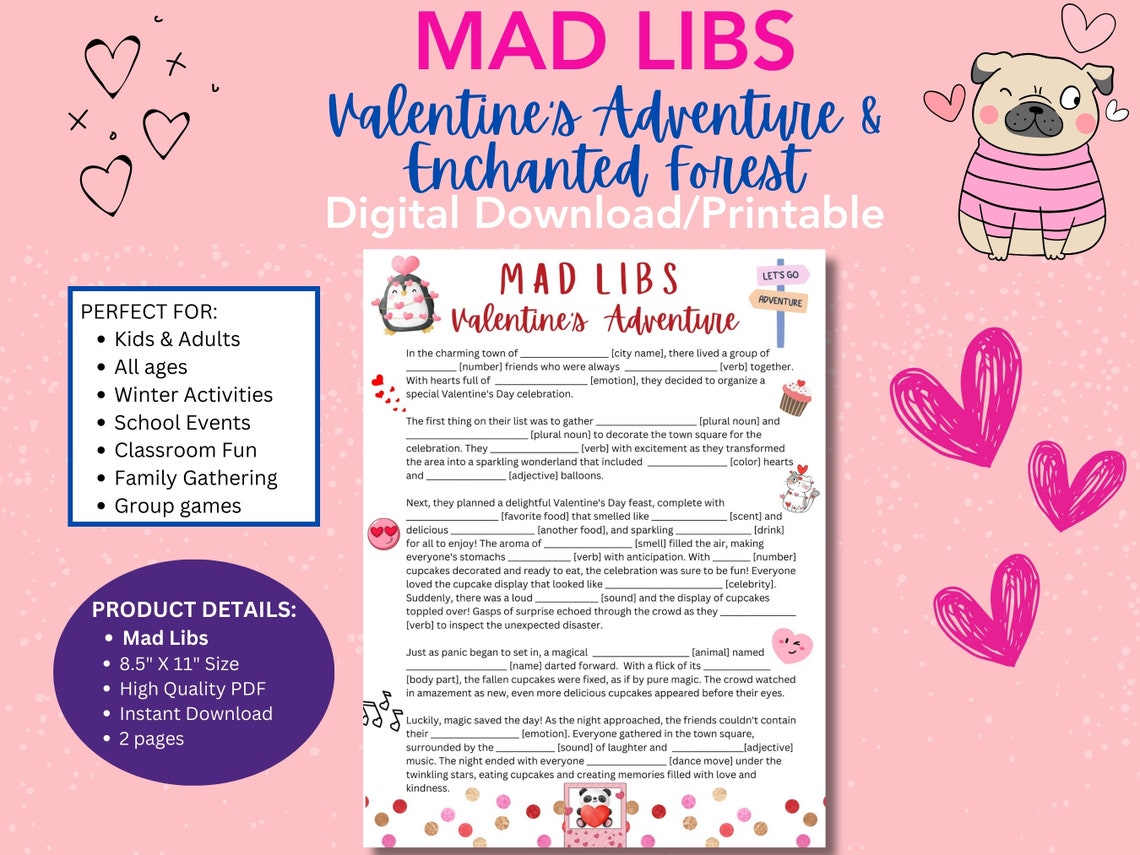 Valentine-themed Mad Libs, Class Activity, Family Party, Group Game ...