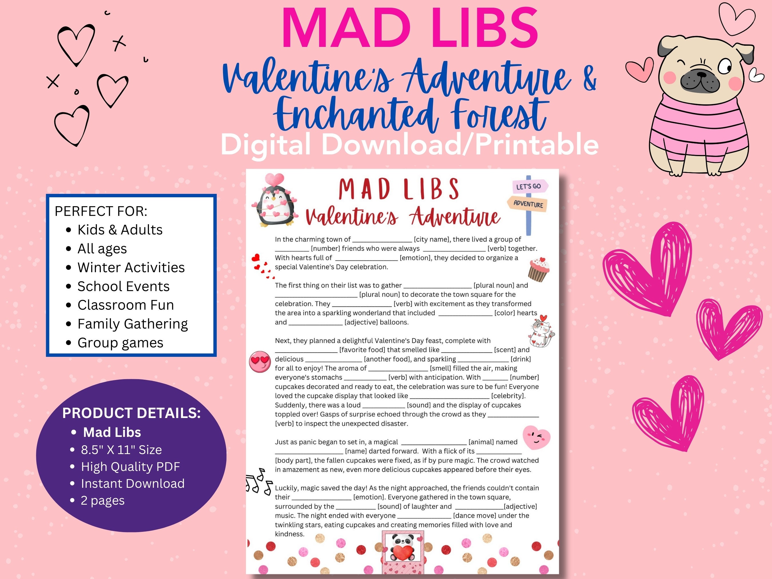 Valentine-themed Mad Libs, Class Activity, Family Party, Group Game ...