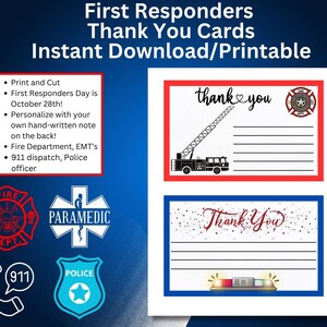 First Responders Thank You Notes, Hero Appreciation, Instant Download ...