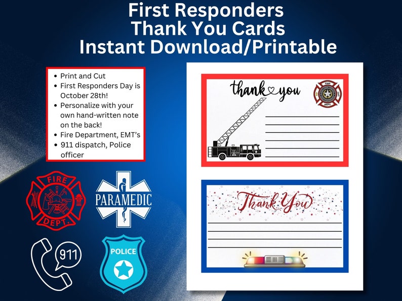 First Responders Thank You Notes, Hero Appreciation, Instant Download ...