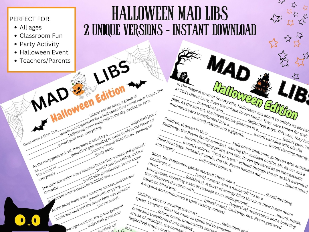 Halloween Mad Libs Bundle - Instant Download, Classroom Activity, Party ...