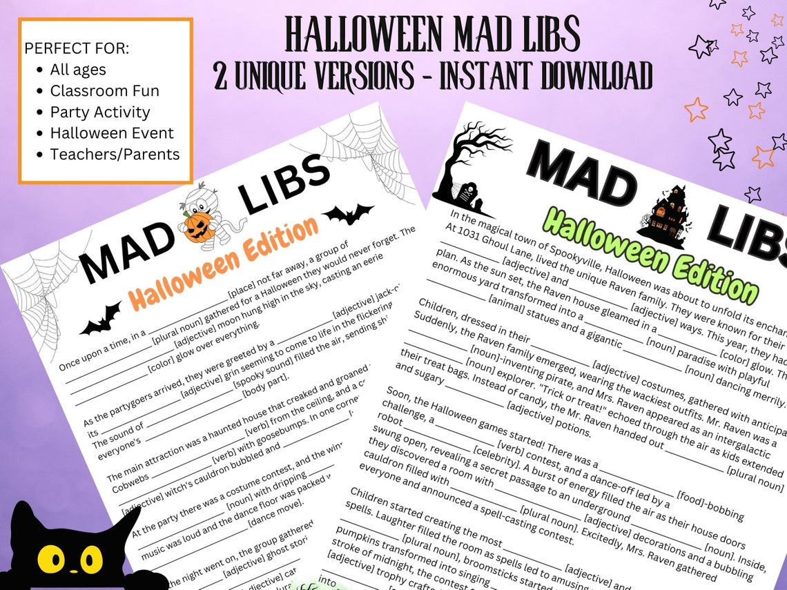 Halloween Mad Libs Bundle - Instant Download, Classroom Activity, Party ...