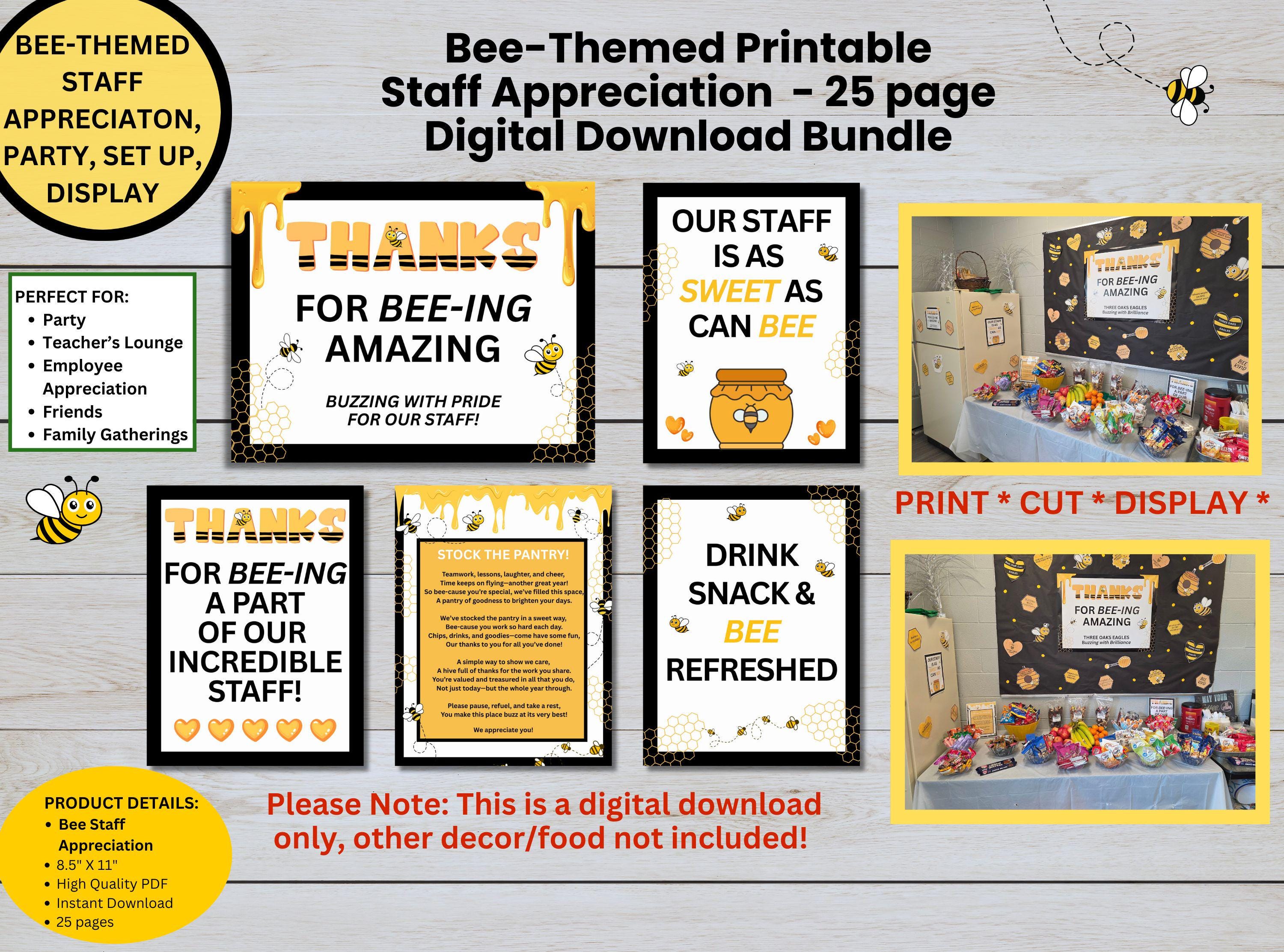 Bee-themed Staff Appreciation Printable, Teacher & Employee ...