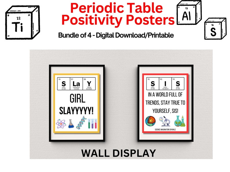 Periodic Table Poster Set, Positive Vibes, Science, STEM, Printable ...